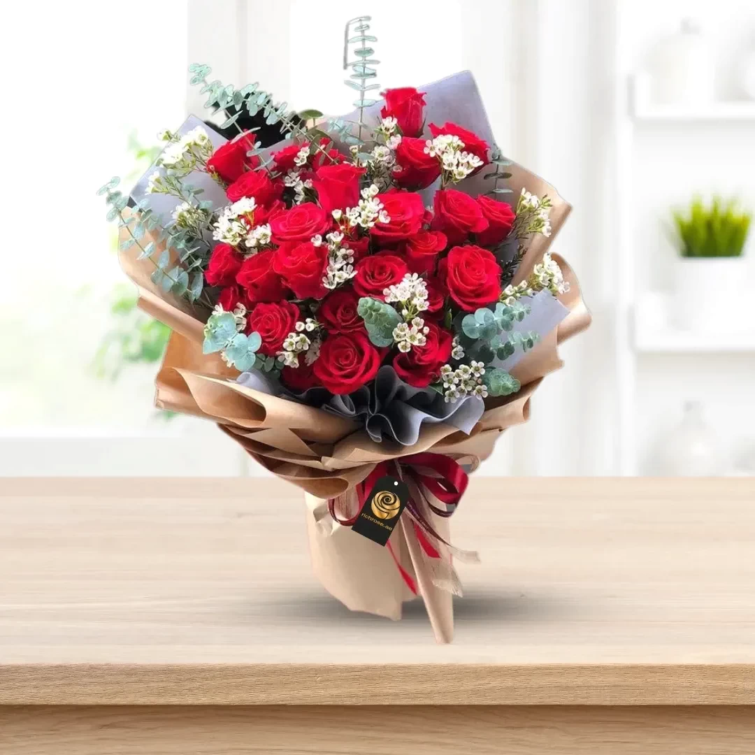 QUEER: Red Roses, Gypsophila & Eucalyptus by Richrose Dubai